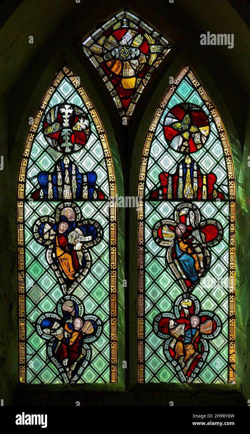 14th century stained glass window of evangelist Saints Matthew, Mark ...