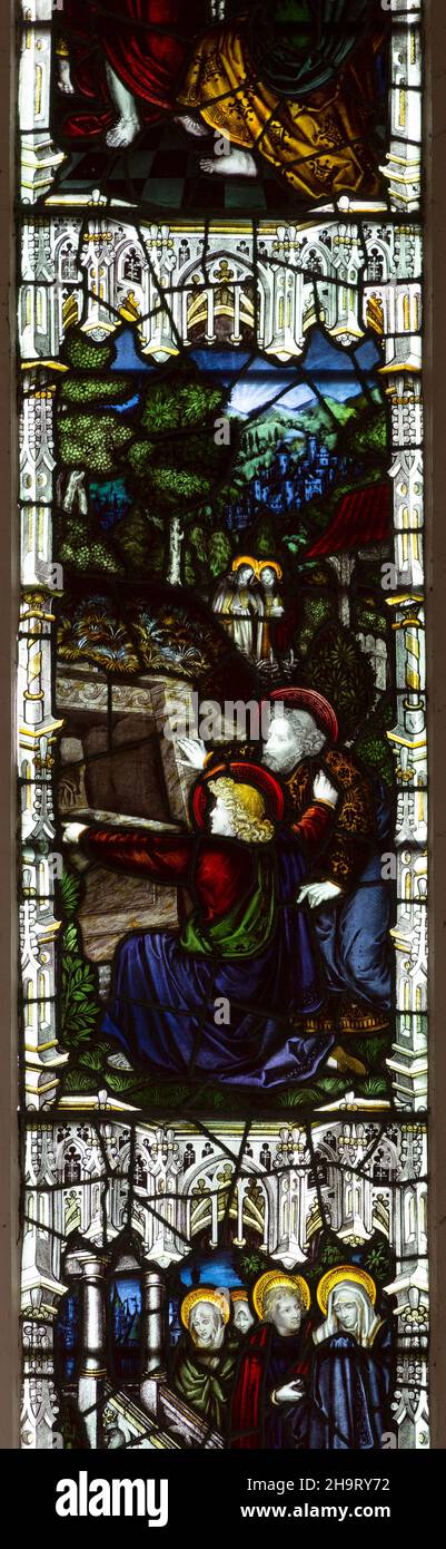 Stained glass east window detail, Cockfield church, Suffolk, England ...