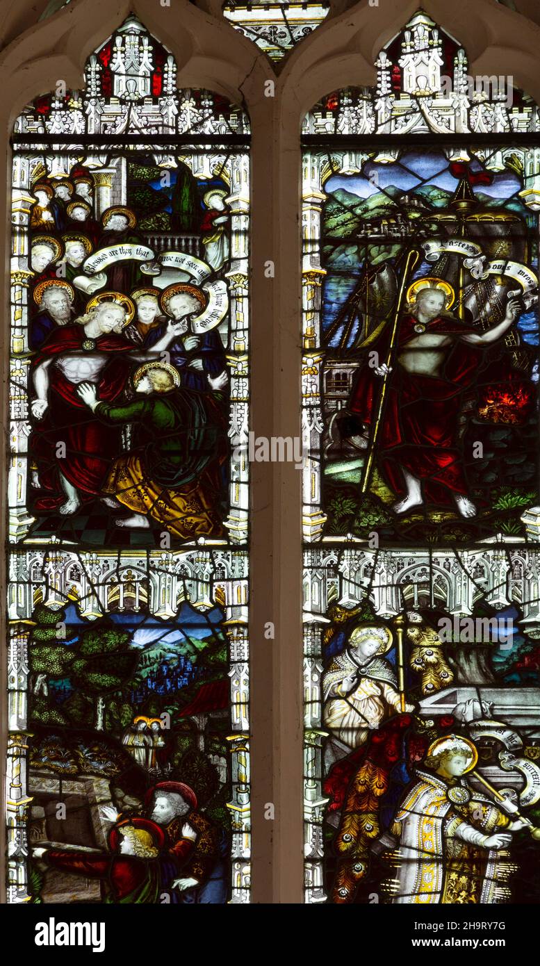 Stained glass east window detail, Cockfield church, Suffolk, England ...