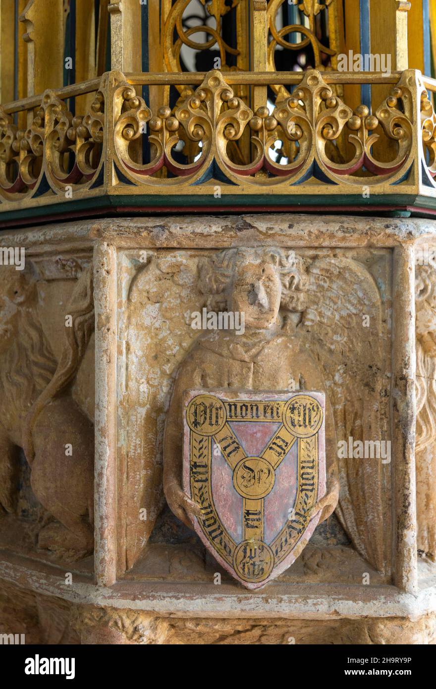Church of St John the Baptist, Lound, Suffolk, England, UK painted font ...