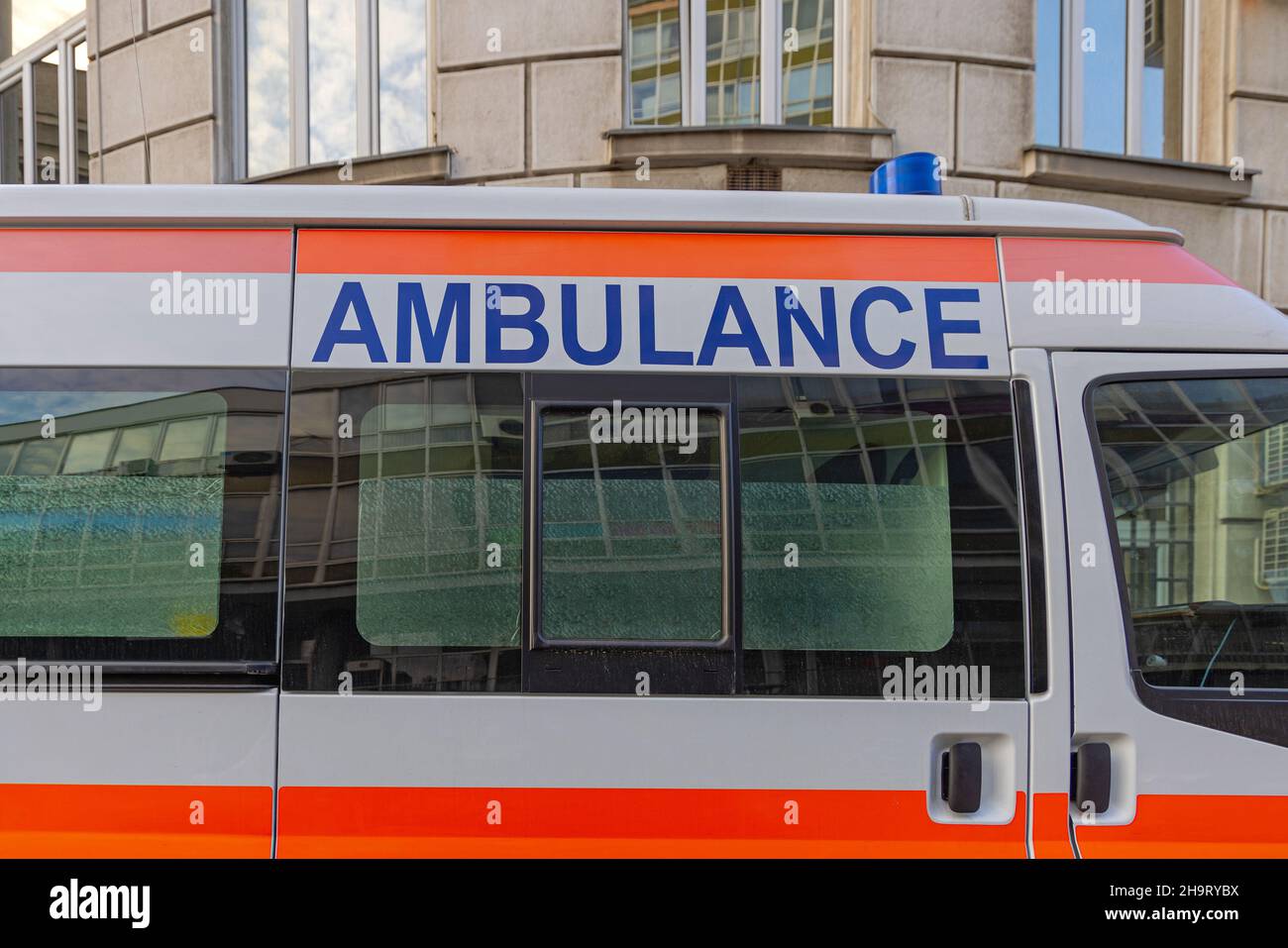 Ambulance Sign at Emergency Vehicle Van Side Door Stock Photo - Alamy