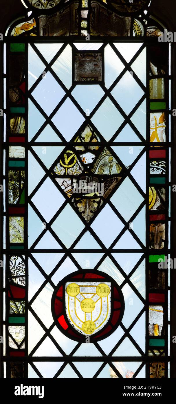 Stained glass window Medieval fragments, Brettenham, Suffolk, England ...