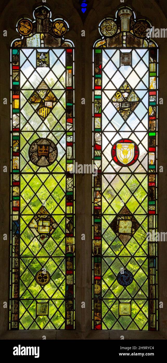 Stained glass window Medieval fragments, Brettenham, Suffolk, England ...