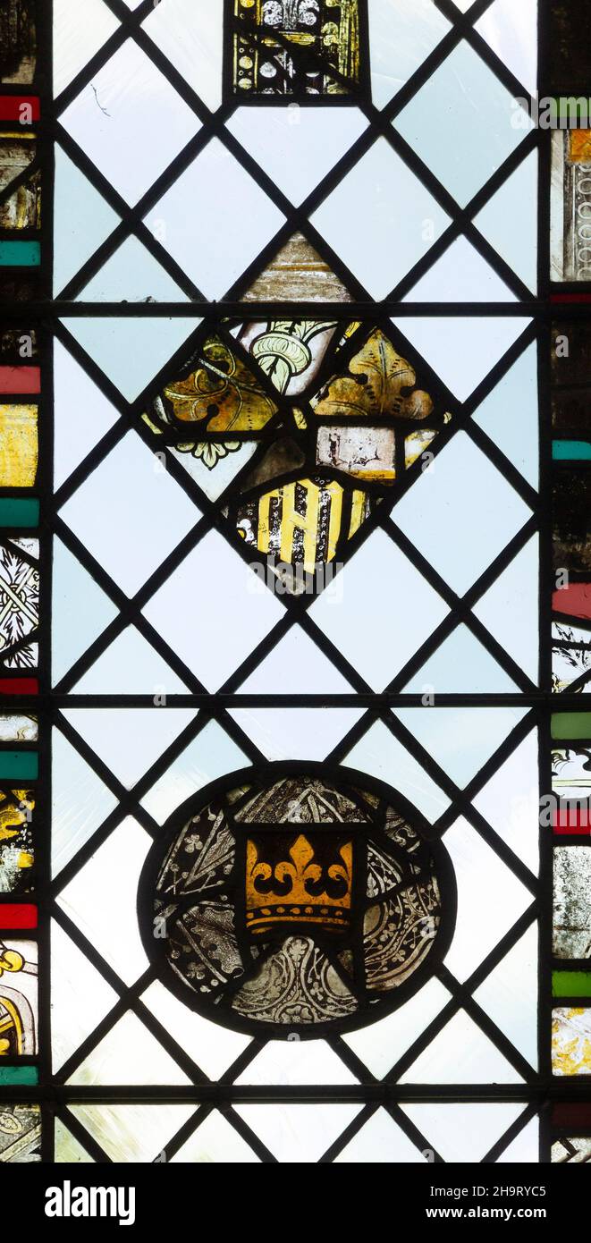 Stained glass window Medieval fragments, Brettenham, Suffolk, England ...