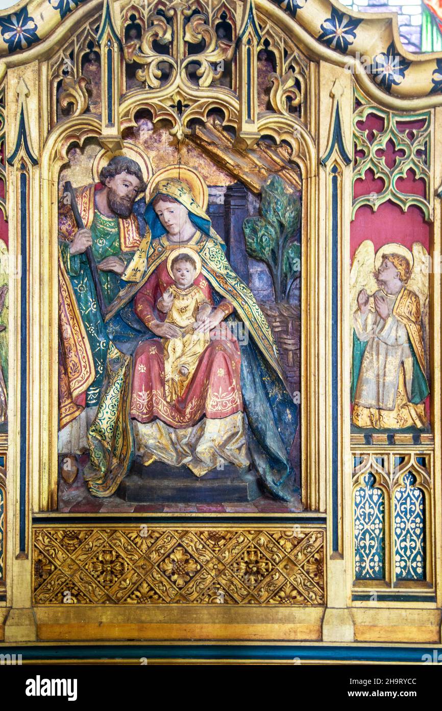 Detail of nativity altar reredos Blessed Virgin Mary, Joseph, baby ...
