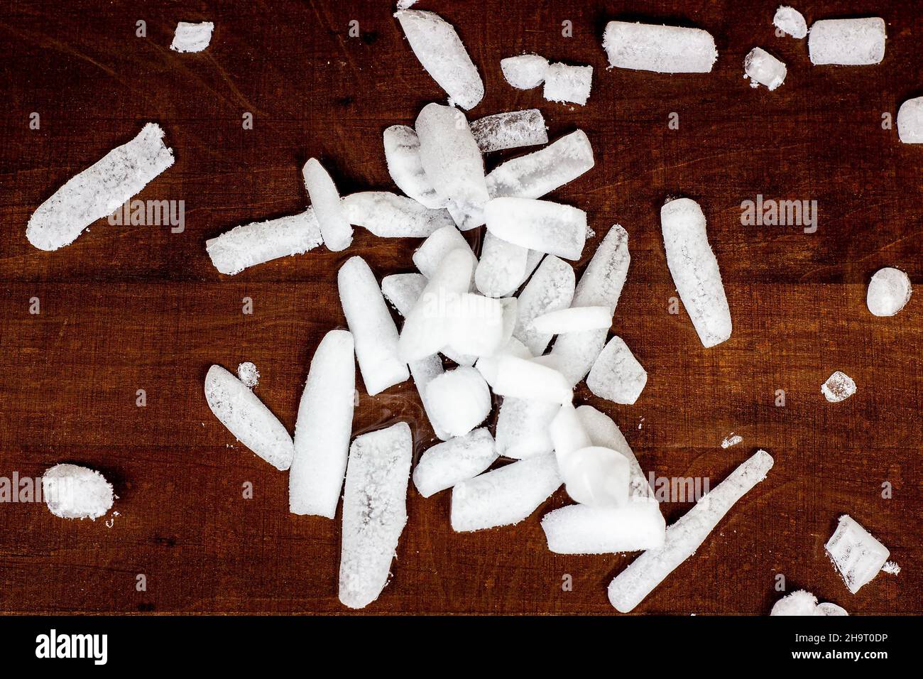 Top view of white cool dry ice (frozen carbon dioxide) with smoke ...