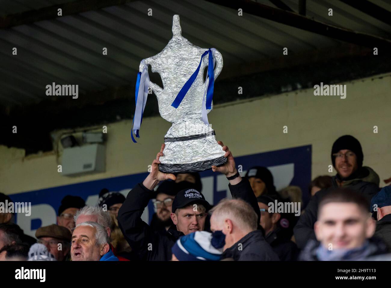 Buxton fans with a replica tin FA cup trophy during the Emirates FA Cup ...