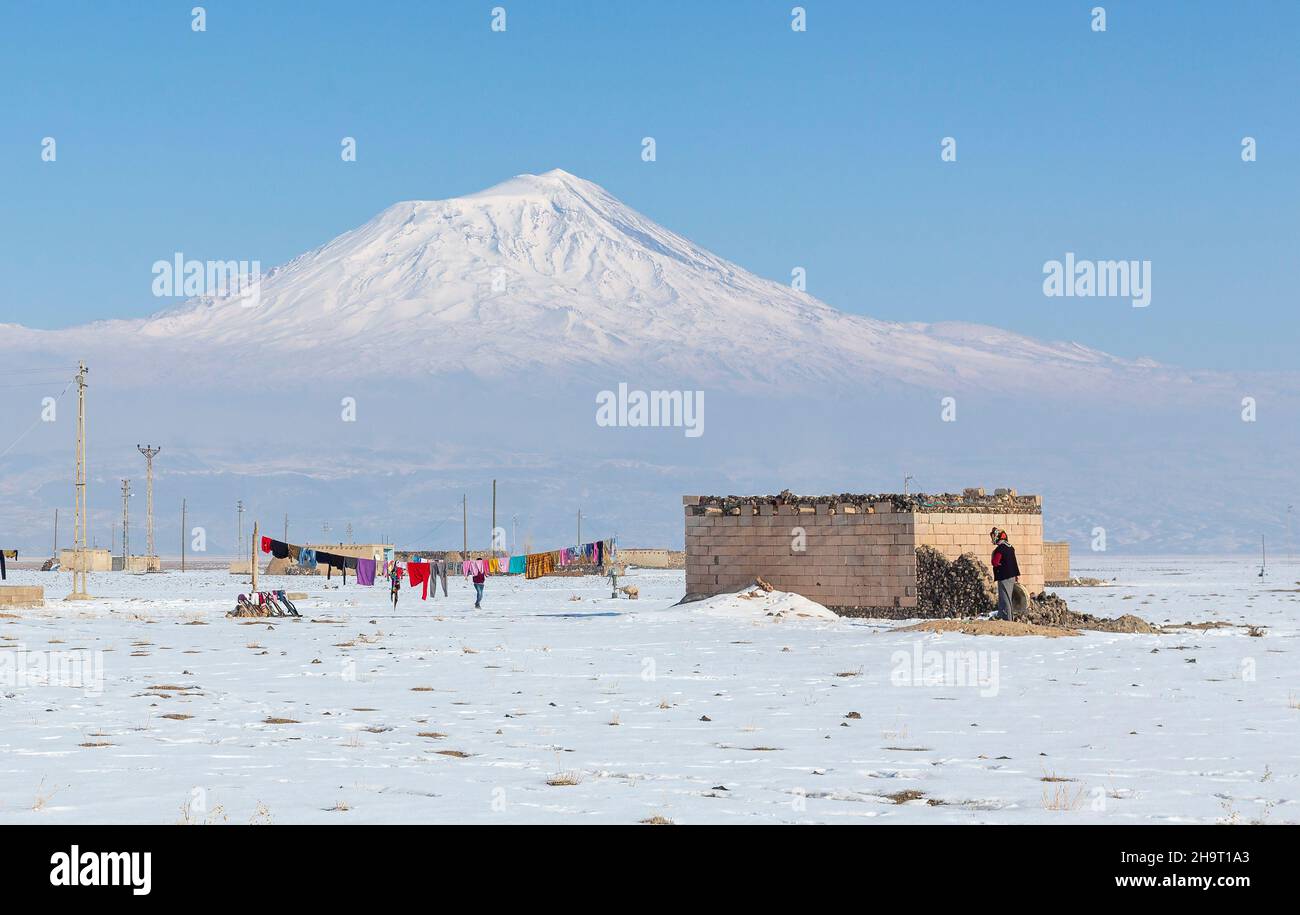 cold winter conditions and background,Mount Ararat, Agri, Turkey Stock ...