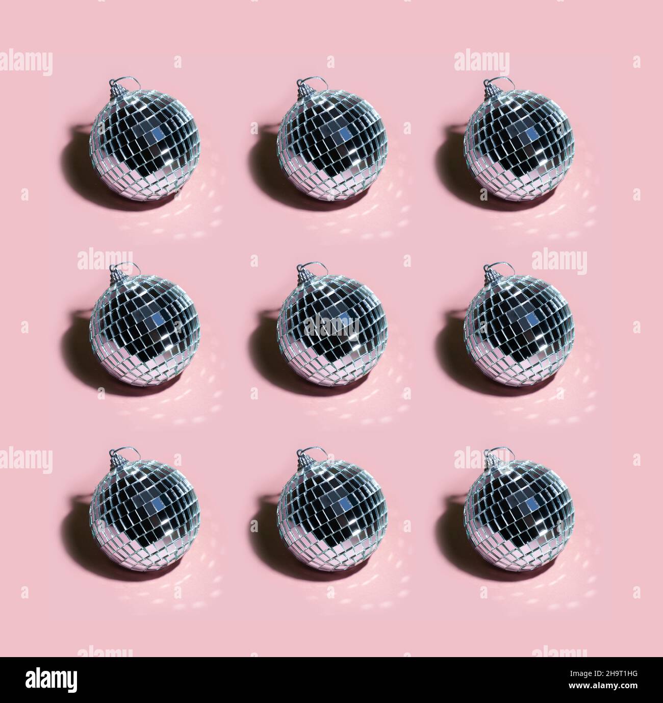 Disco ball pattern on pastel pink background. Harsh shadow. Aesthetic ...