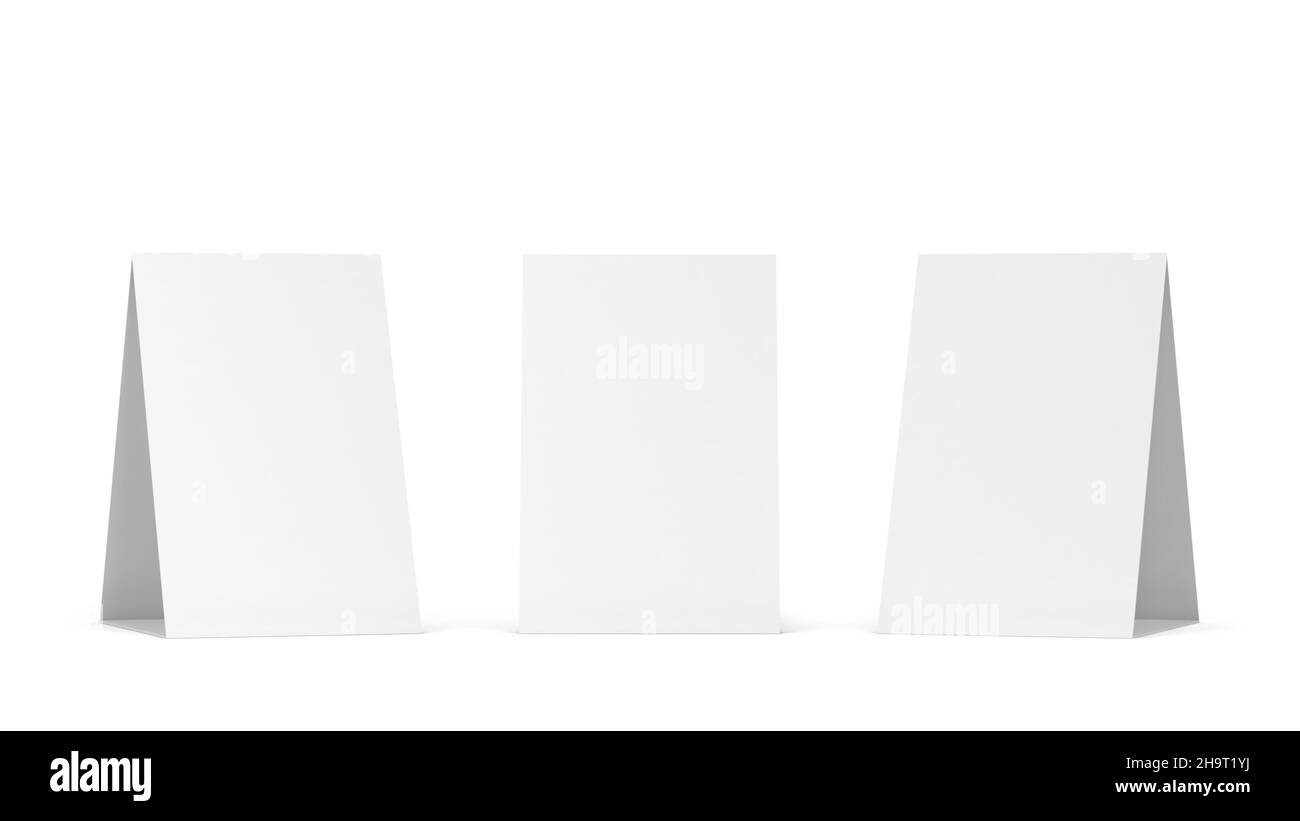 Blank table tent card mockup. 3d illustration isolated on white ...