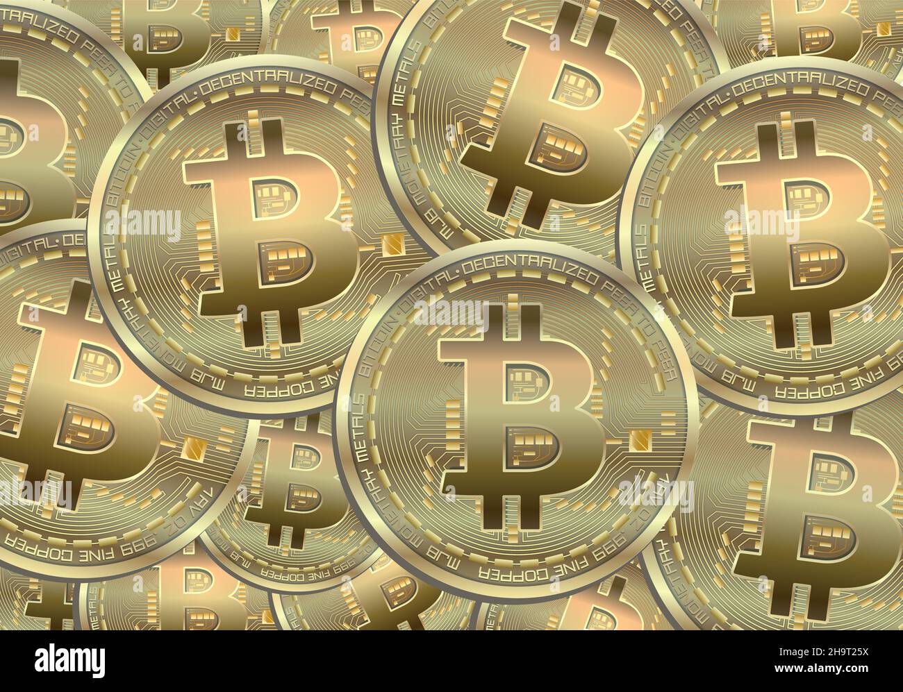 Bitcoin background, gold coins vector Stock Photo - Alamy