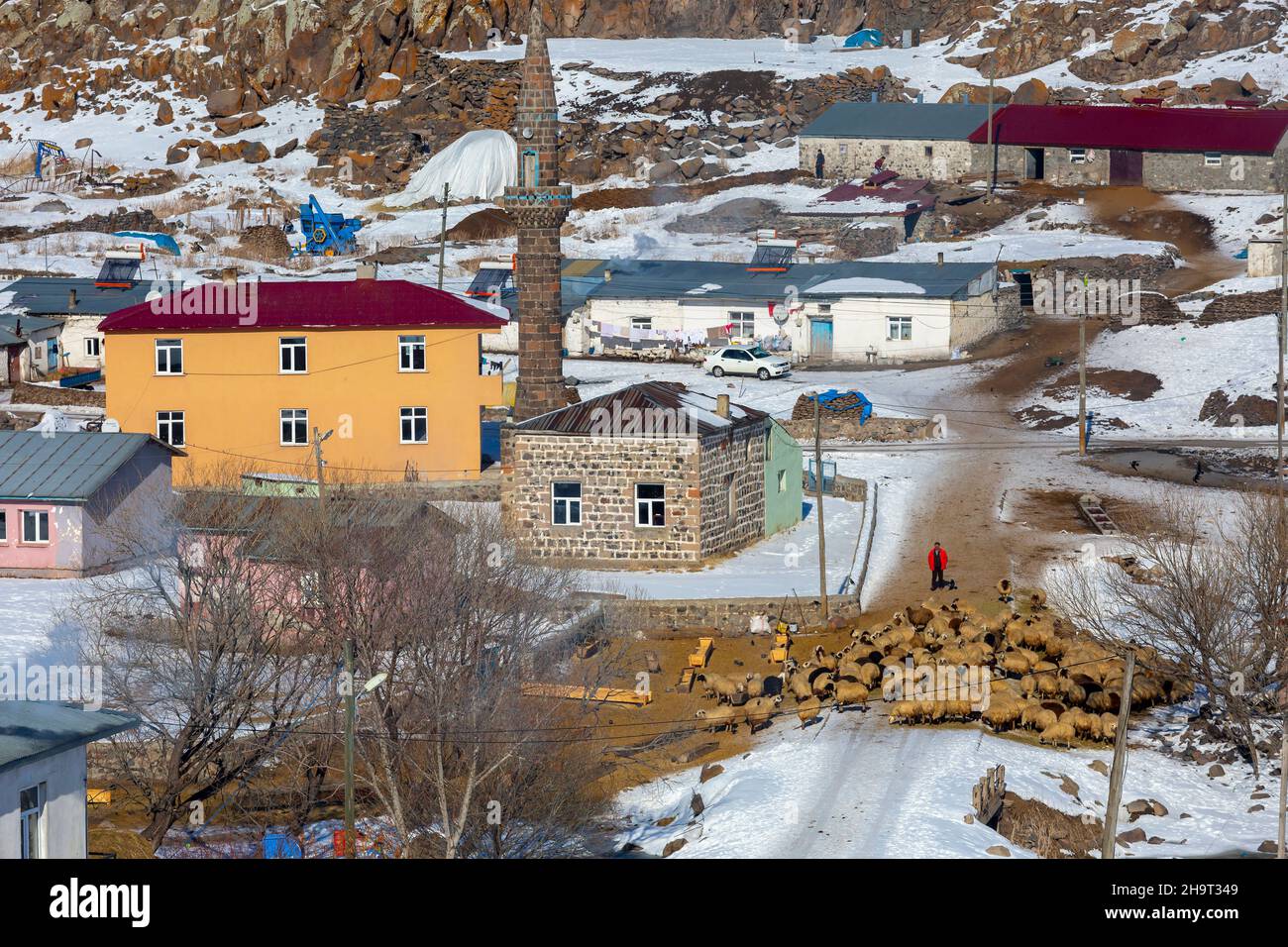 harsh winter conditions in the east and a village, Kars, Turkey Stock ...