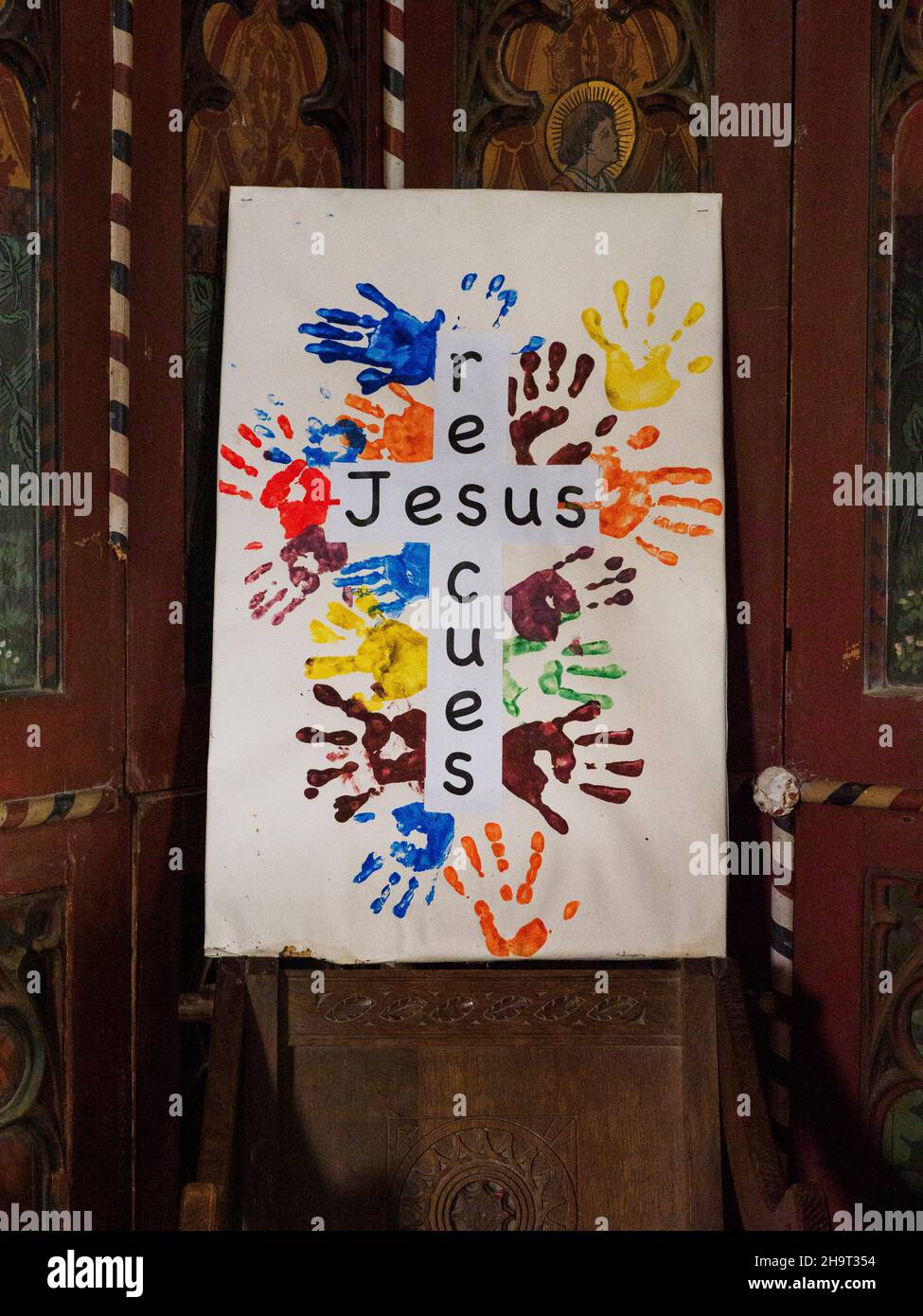 Painting inside Beaford village church, Devon, UK Stock Photo - Alamy