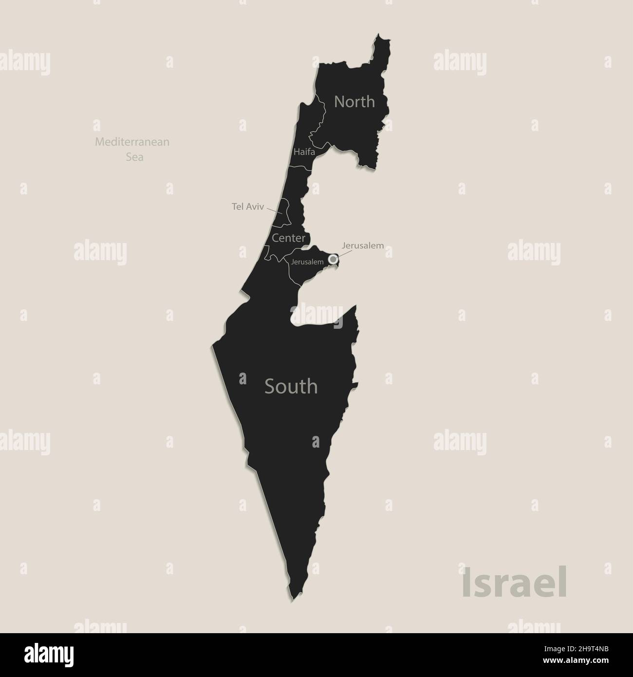 Black map of Israel with names of regions, design blackboard vector ...