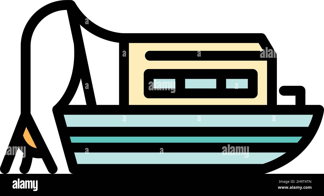 Small fishing boat icon. Outline small fishing boat vector icon color ...
