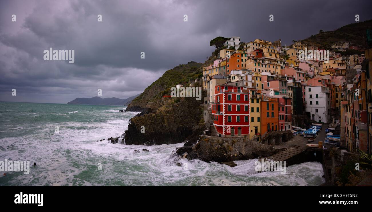 Colorful houses of Riomaggiore at the Italian west coast - Cinque Terre Stock Photo - Alamy