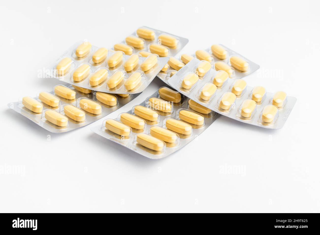 Close up of different medicine pills, tablets and vitamins isolated on ...