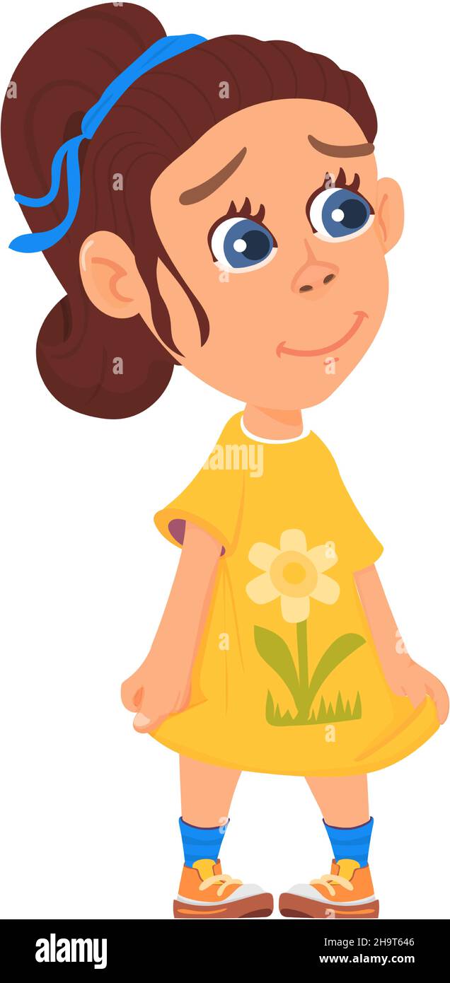 Cute girl in yellow dress. Cartoon kid character Stock Vector Image ...