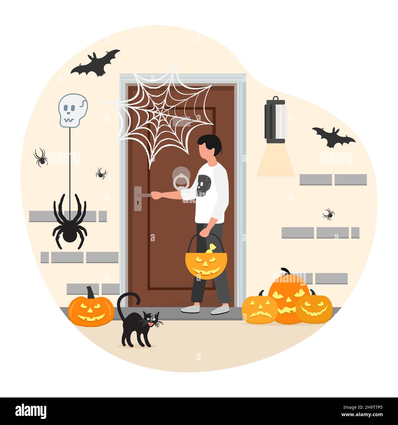 Vector illustration Happy Halloween. Boy wearing festive clothes ...