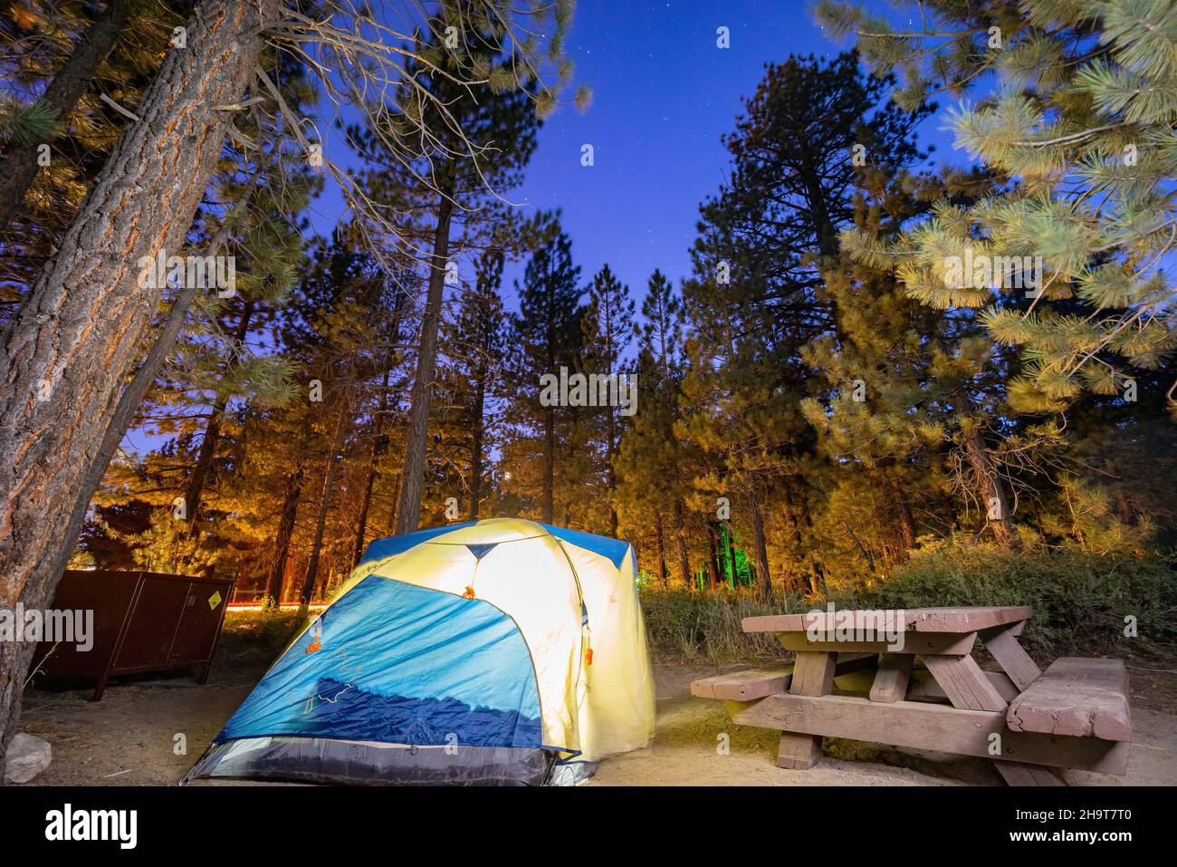 Camping in the NEW SHADY REST CAMPGROUND of Mammoth Lake Stock Photo ...