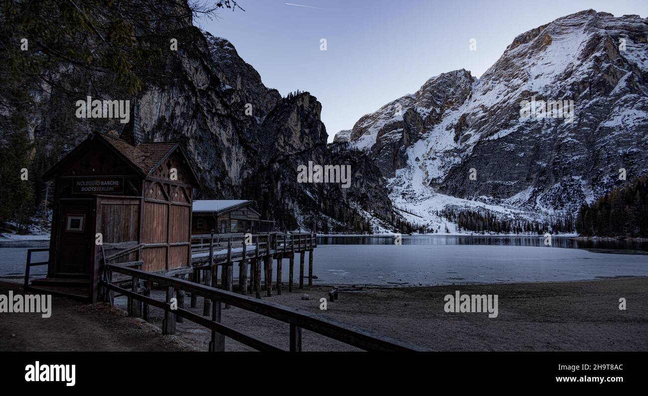 Wonderful Lake in the Dolomites called Pragser Wildsee in the Italian ...