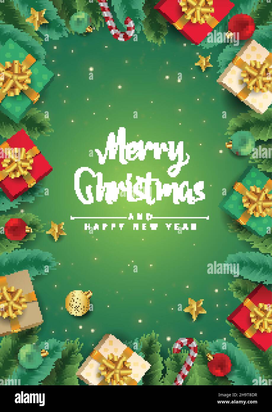 merry Christmas green background greetings. vector illustration design ...