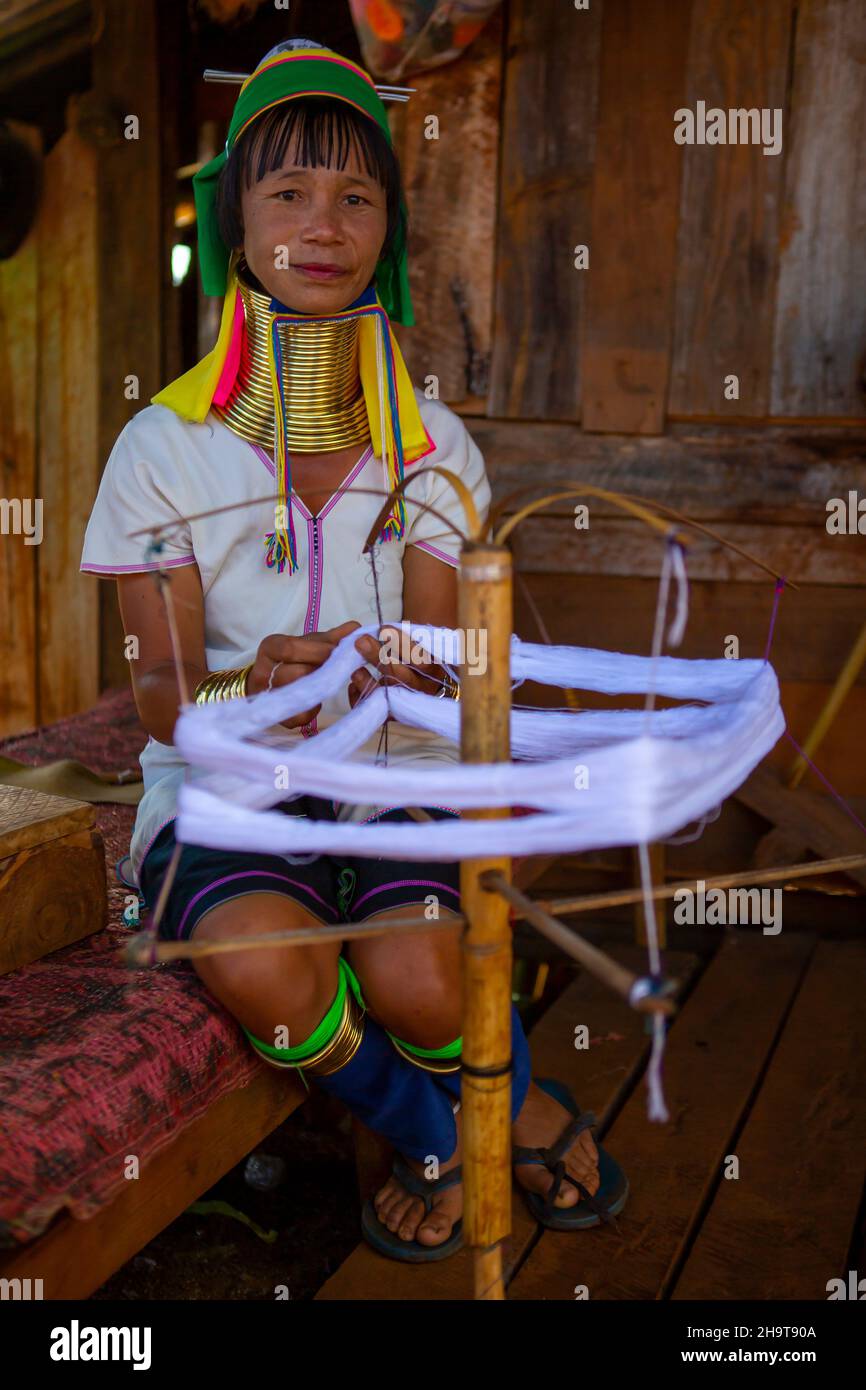 Mandalay, Myanmar, november 15, 2016: Asian long-neck Kayan Padaung ...
