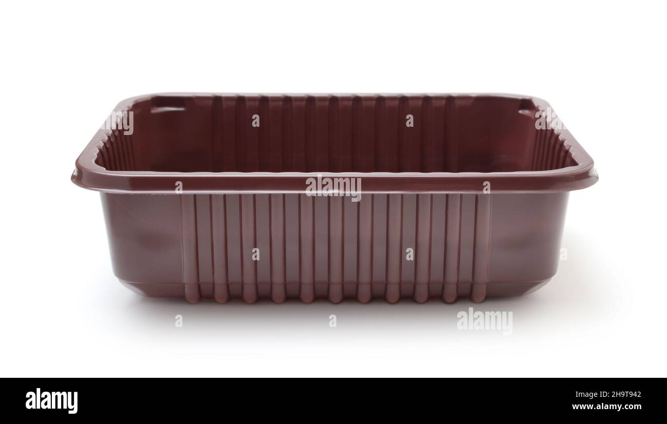 Empty brown plastic food tray isolated on white Stock Photo - Alamy