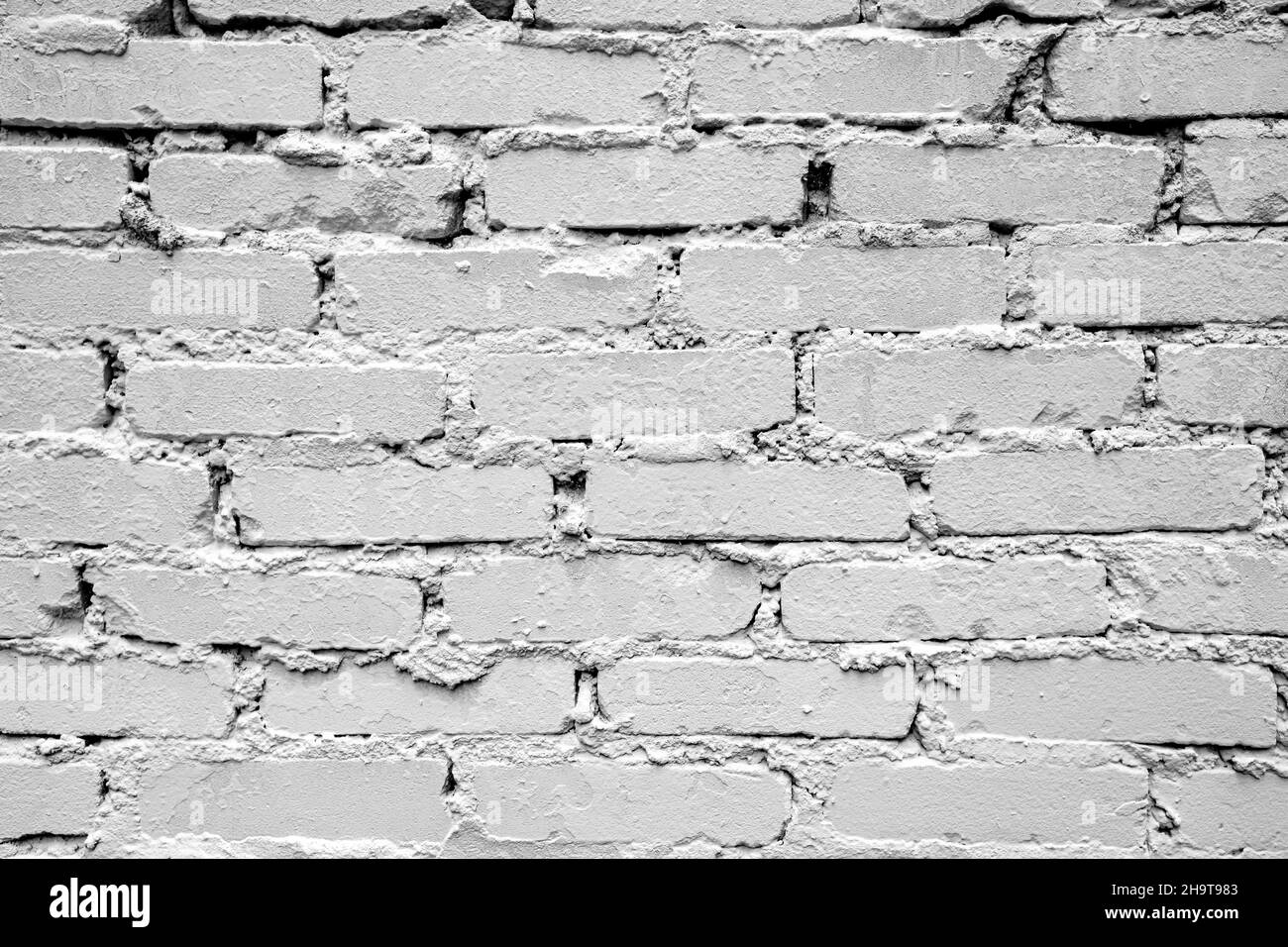 Rough brick wall background. White gray solid brickwork. Horizontal ...
