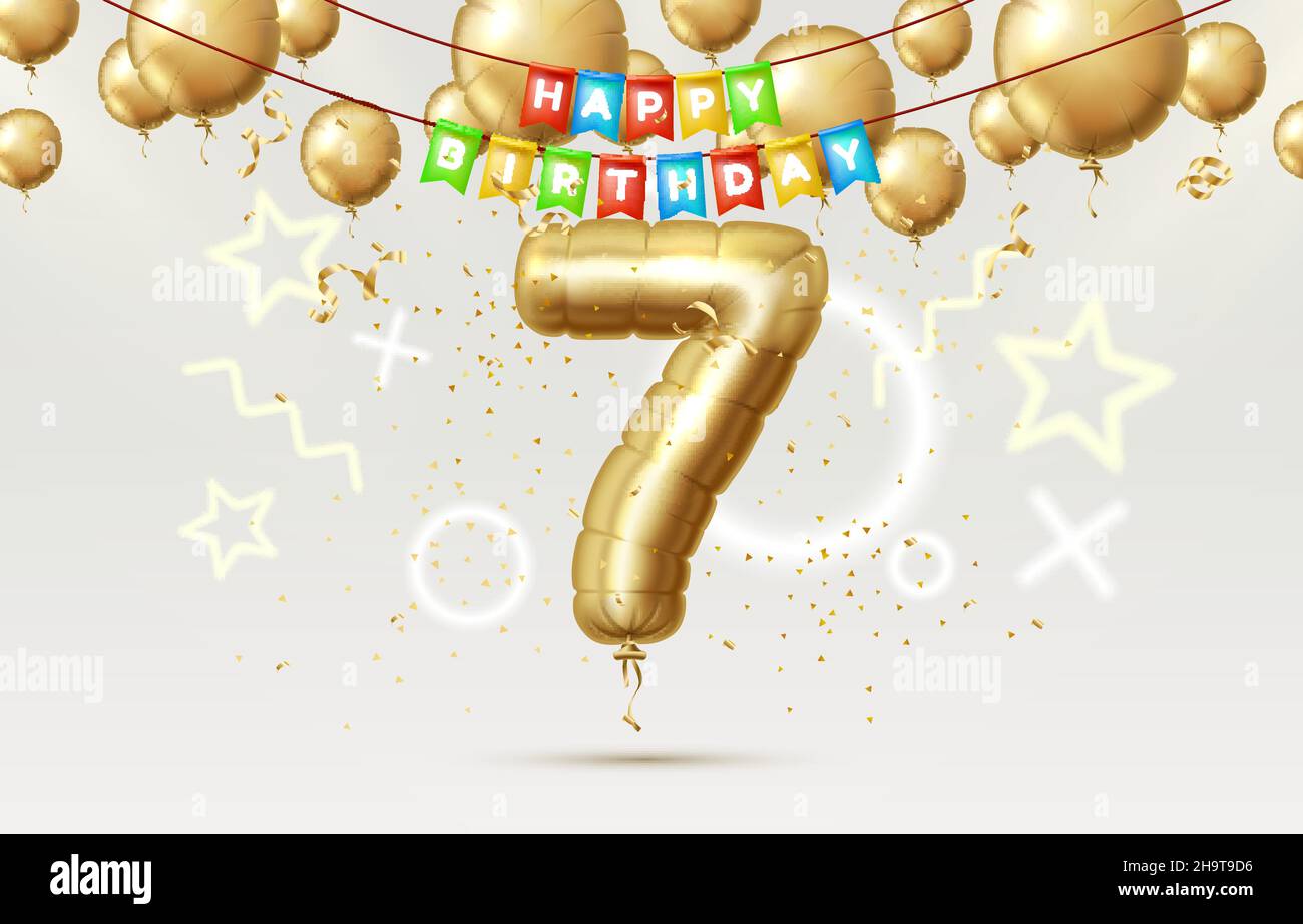 Happy Birthday 7 years anniversary of the person birthday, balloons in ...