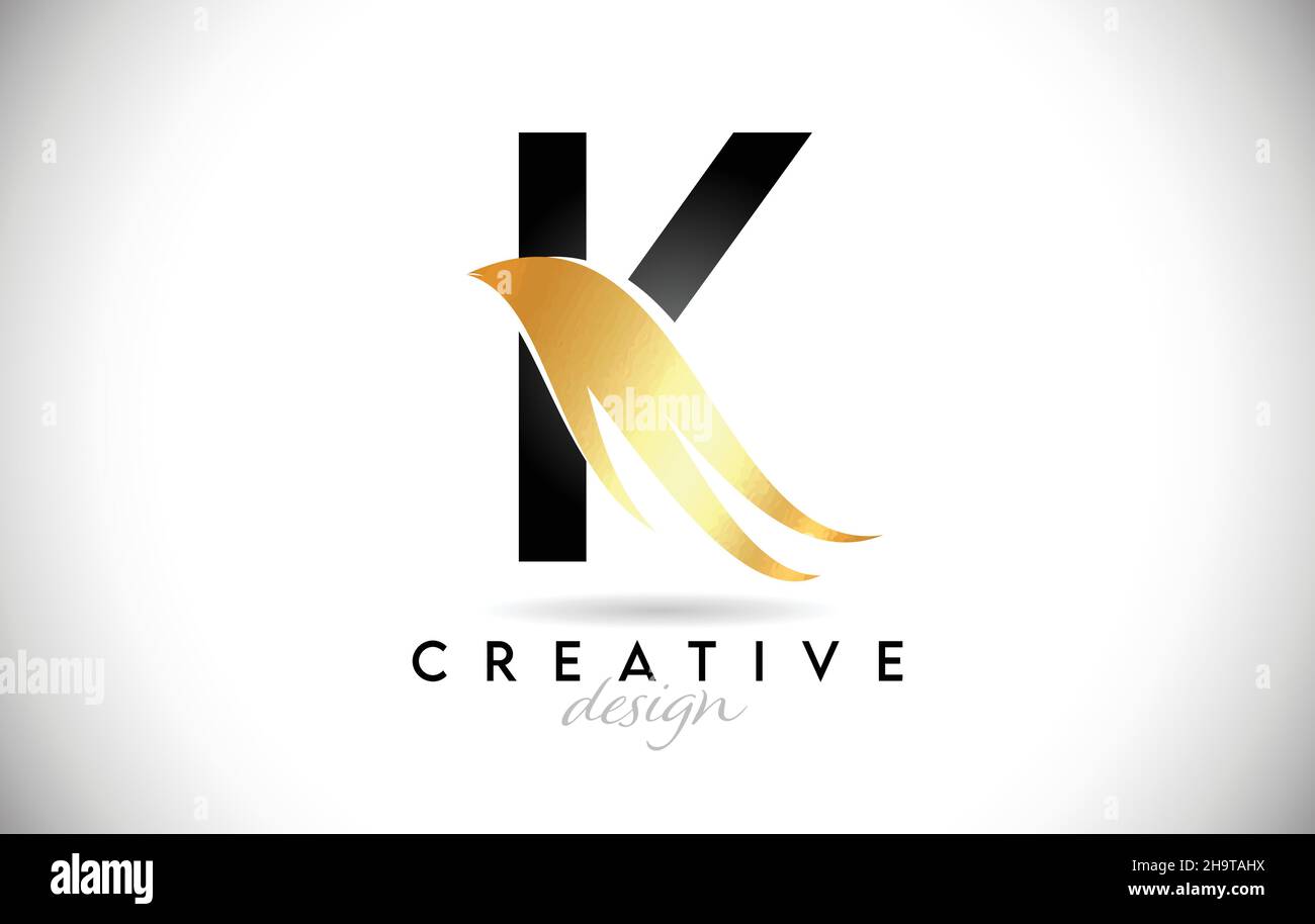 Wing Letter K with Golden Elegant Minimalist Design. Creative K letter ...