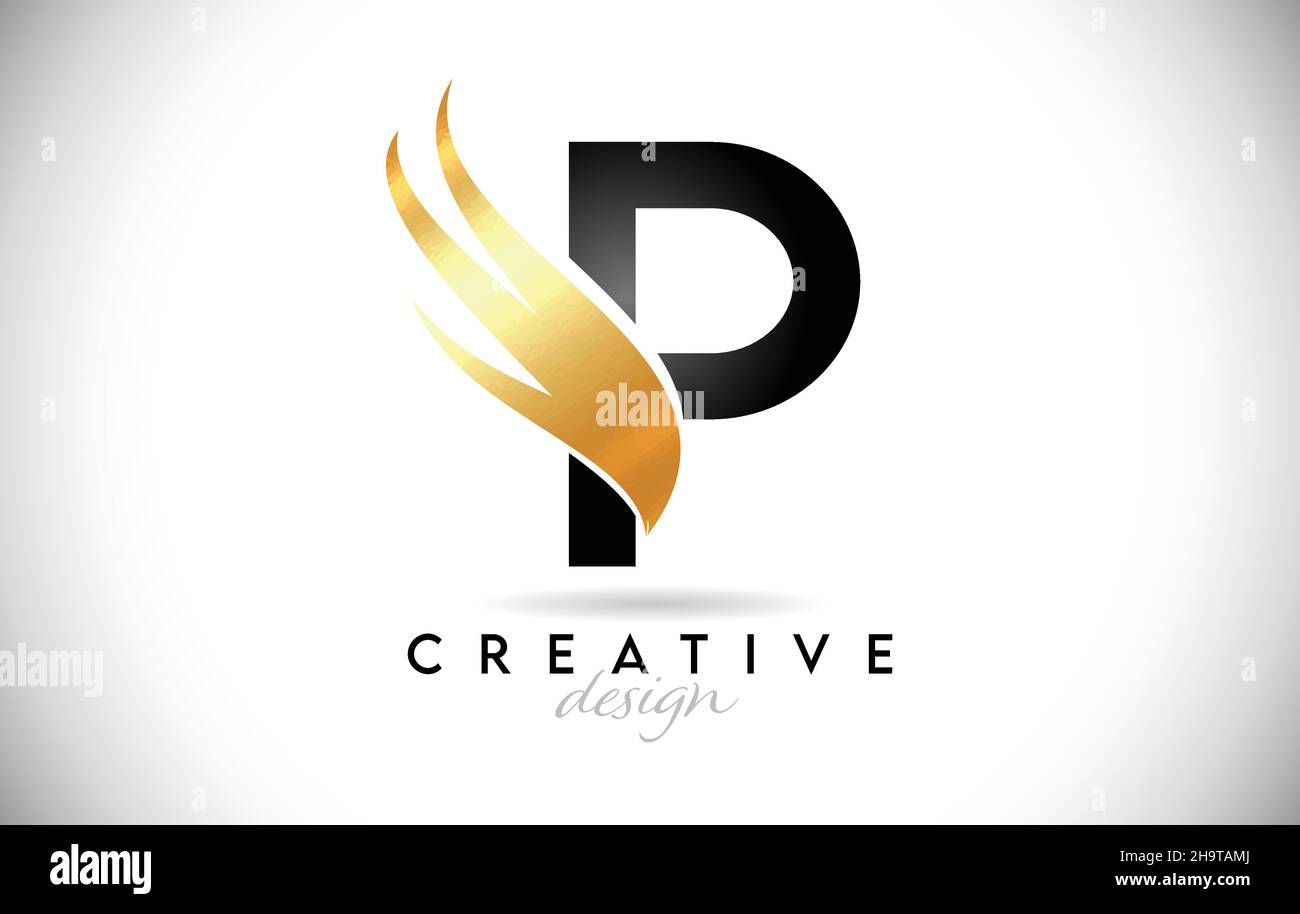 Wing Letter P with Golden Elegant Minimalist Design. Creative P letter ...