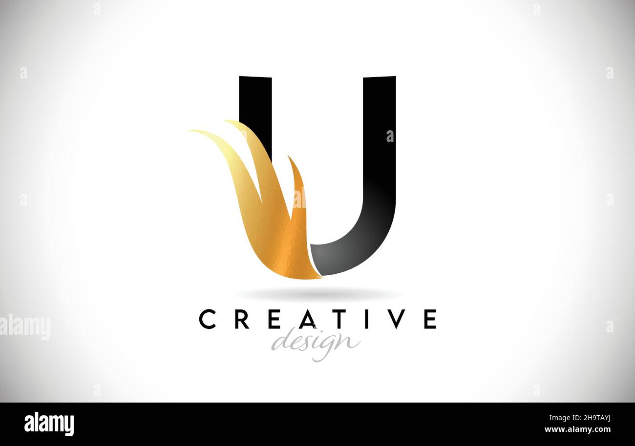 Wing Letter U with Golden Elegant Minimalist Design. Creative U letter ...