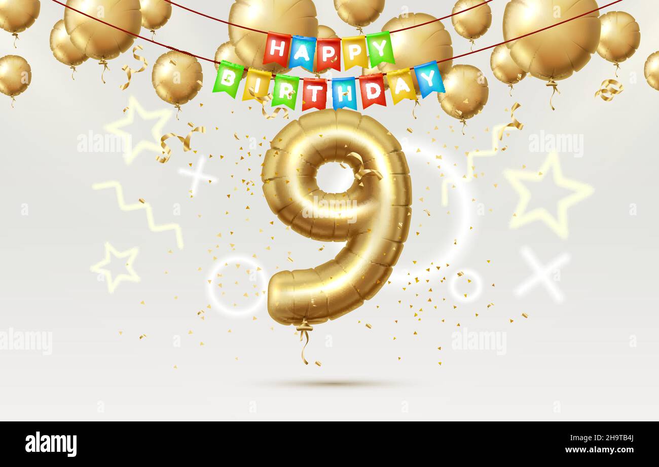 Happy Birthday 9 years anniversary of the person birthday, balloons in ...