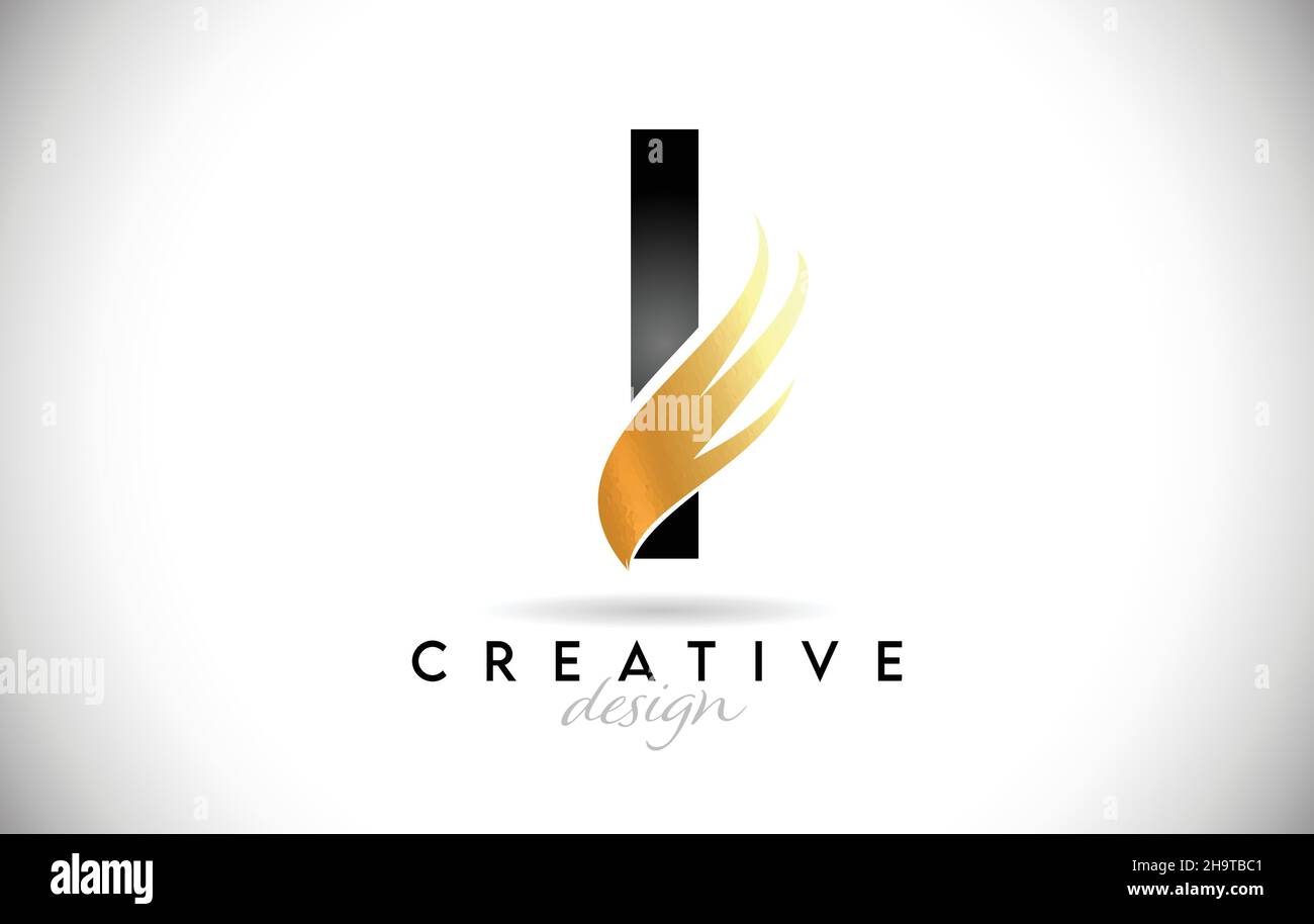Wing Letter I with Golden Elegant Minimalist Design. Creative I letter ...