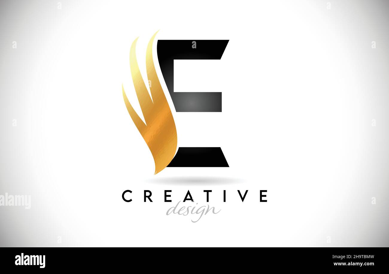 Wing Letter E with Golden Elegant Minimalist Design. Creative E letter ...