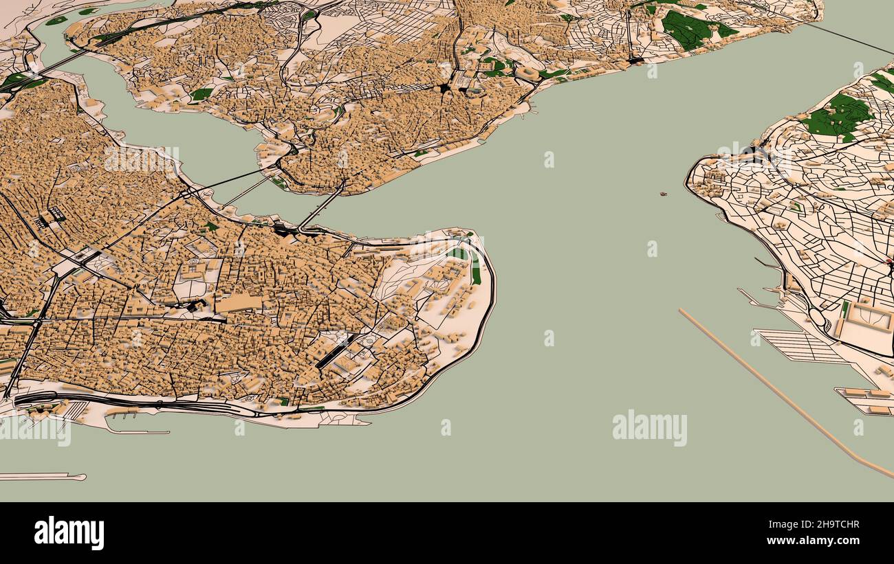 Satellite view of Istanbul. Map streets and buildings. 3d rendering ...