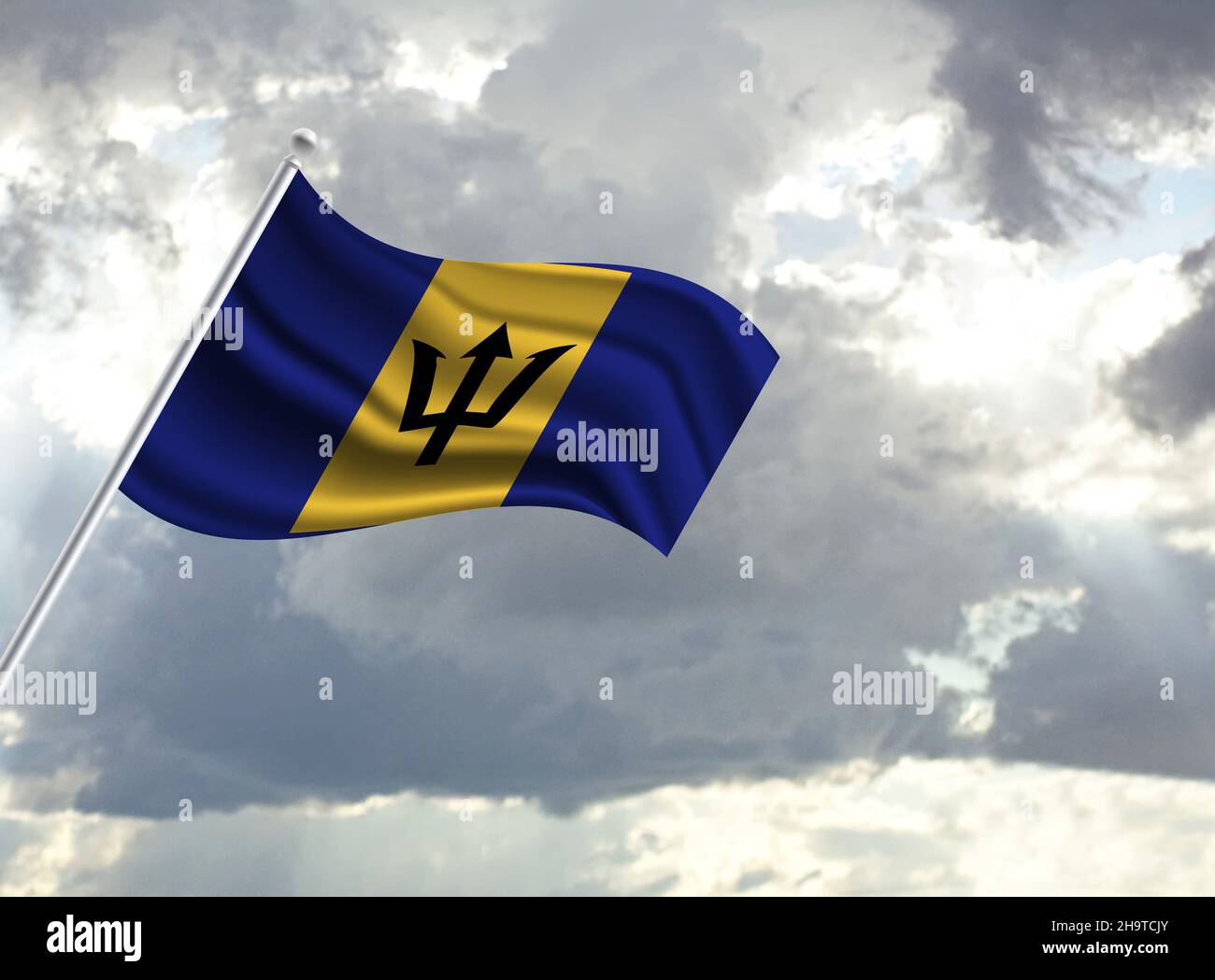 Flag of Barbados on a stick, clouds, blurred image Stock Photo - Alamy