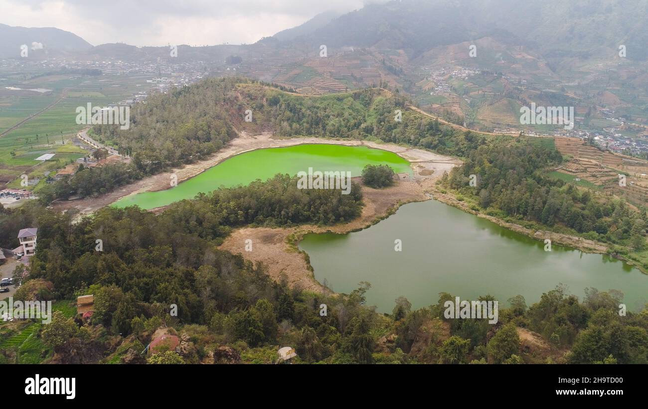 volcanic sulfur lake telaga warna in dieng plateau, java Indonesia ...