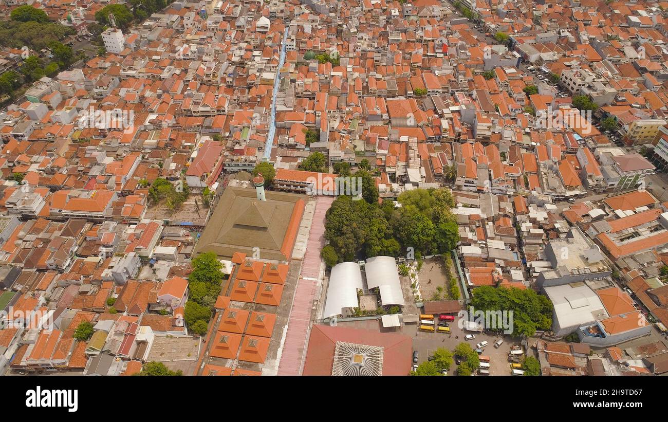 Aerial cityscape densely built asian city. urban environment in asia ...