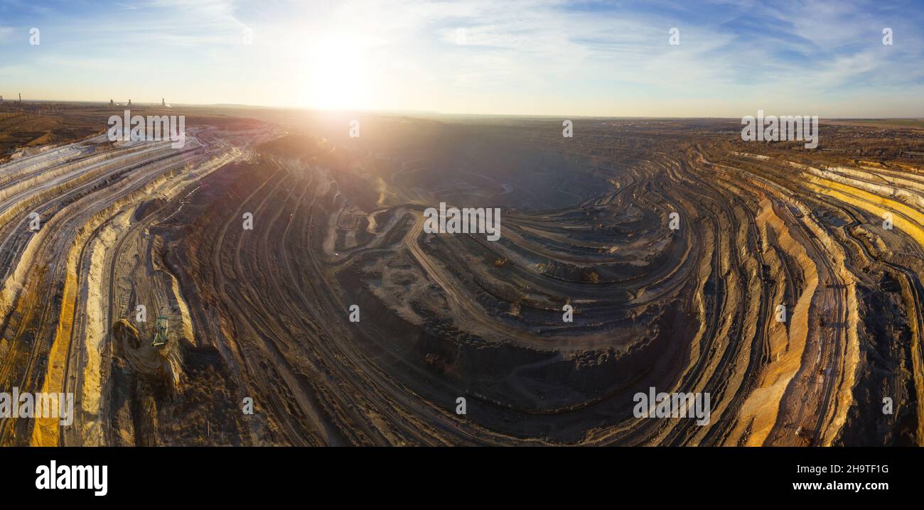 Open pit mine in mining and processing plant, aerial view Stock Photo ...