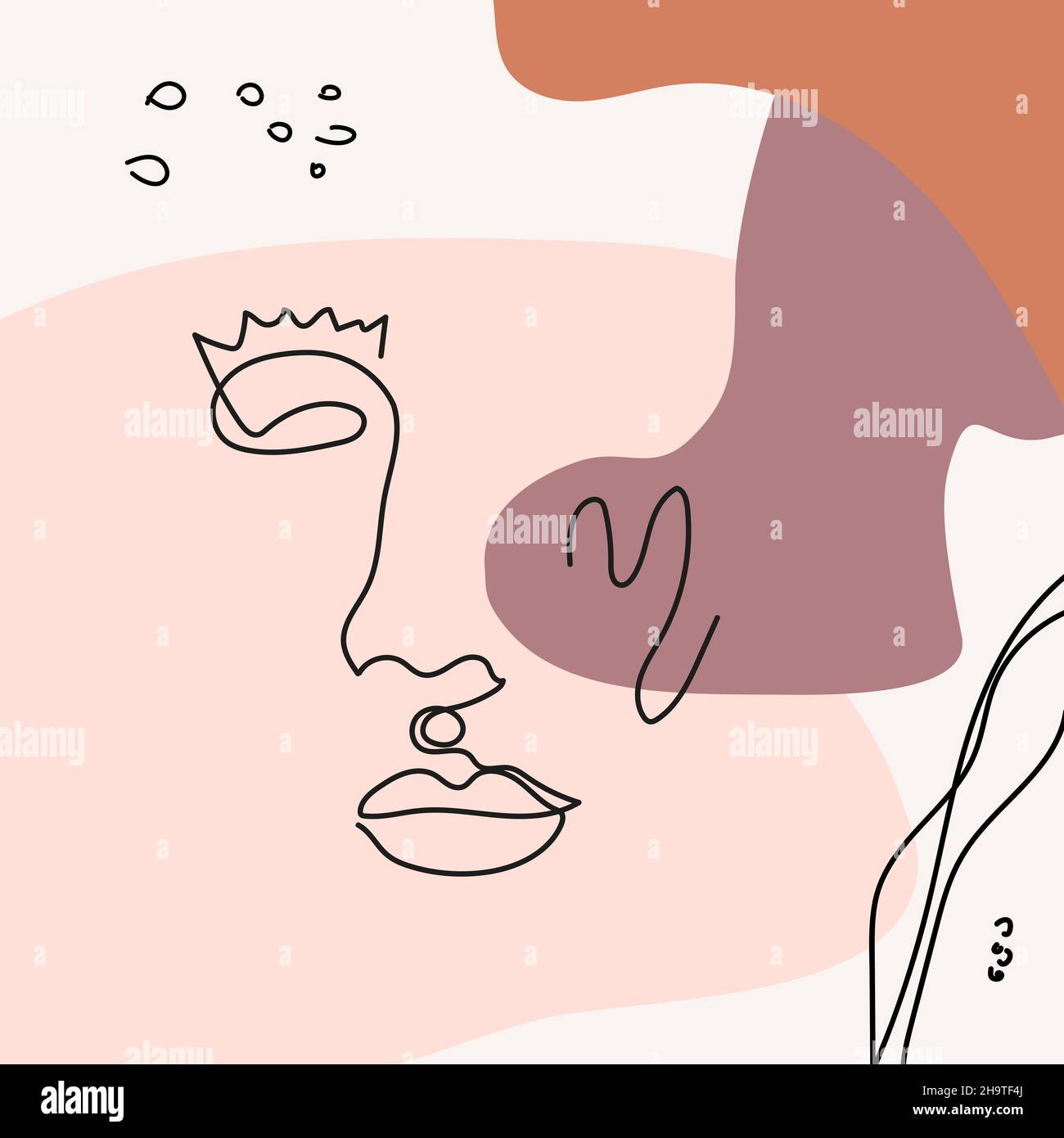 Abstract shapes, dots, lines, natural motives with face in line art ...