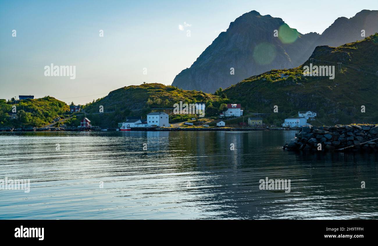 View over the harbor of Moskenes, Lofoten islands, Norway Stock Photo ...