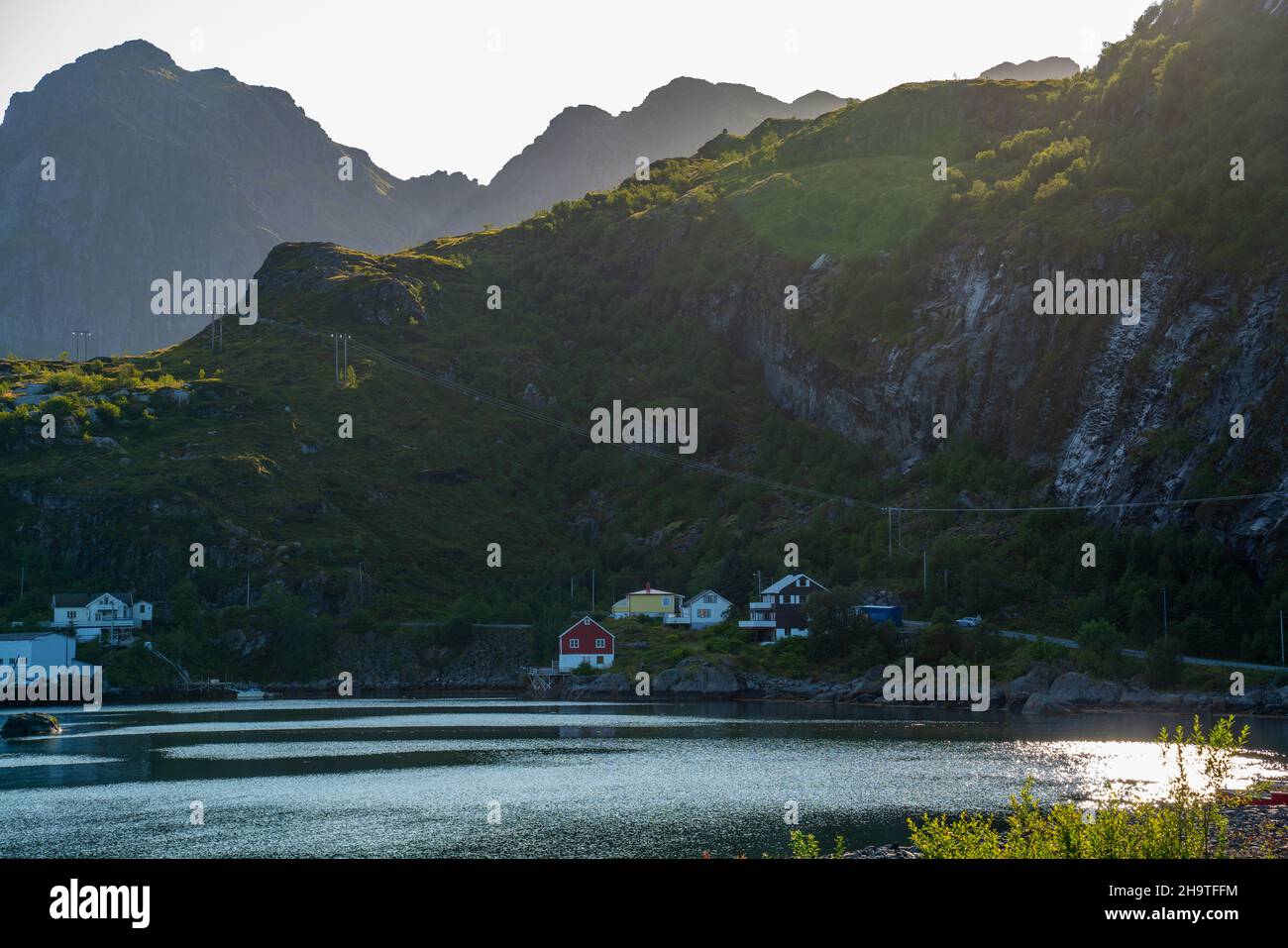 View over the harbor of Moskenes, Lofoten islands, Norway Stock Photo ...
