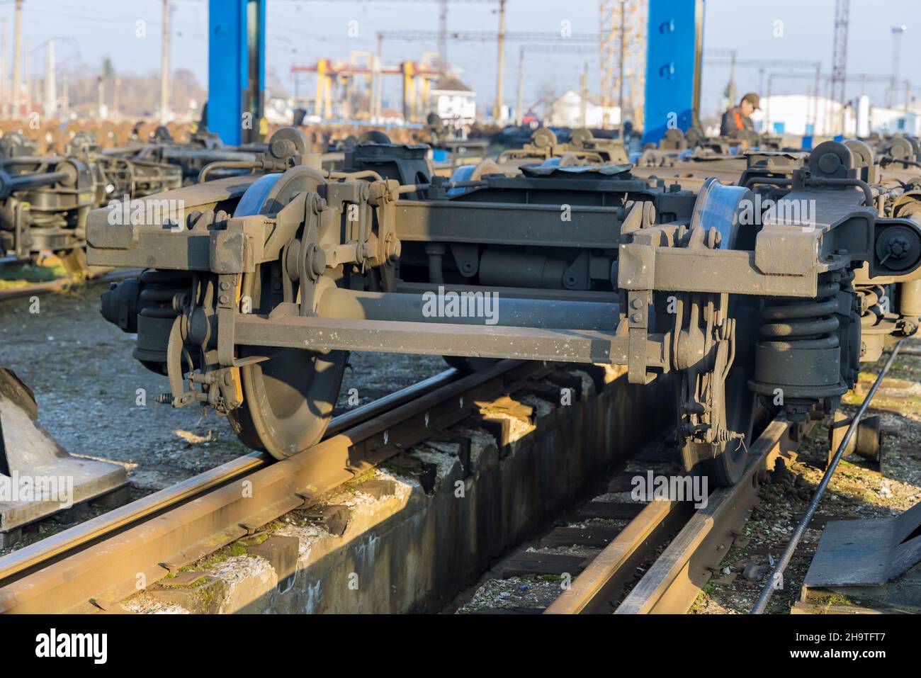 Work depot stations with repair wagons freight train wheels rails Stock ...