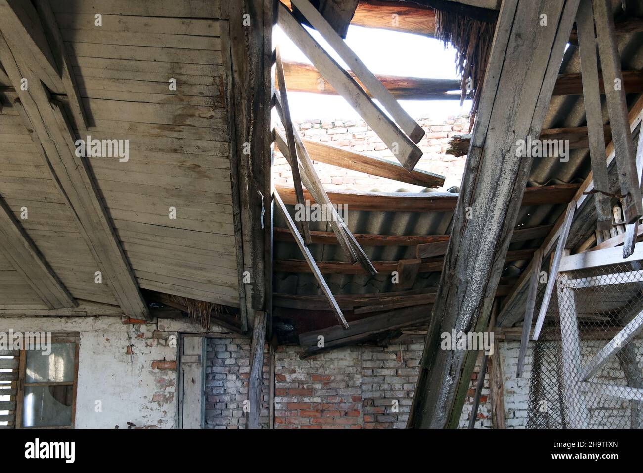 Ruined roof in an abandoned farm Stock Photo - Alamy