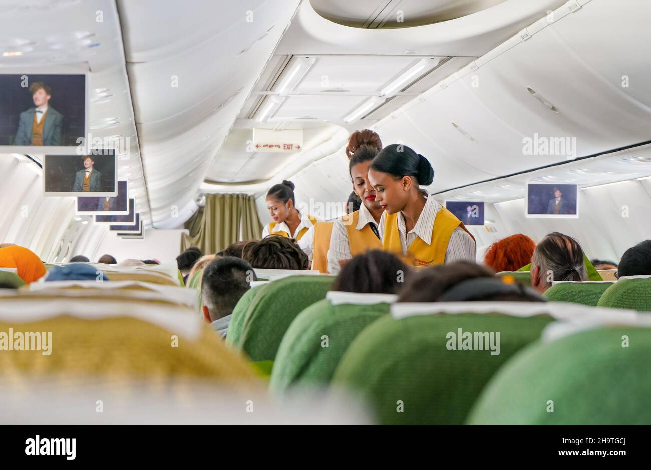 Addis Ababa, Ethiopia - April 23, 2019: Commercial plane interior ...