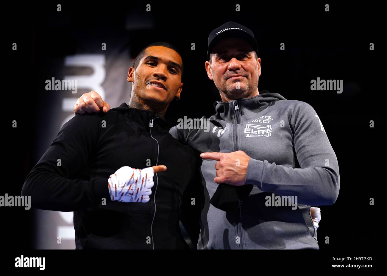 Conor Benn (left) with trainer Tony Sims during the media workout at ...