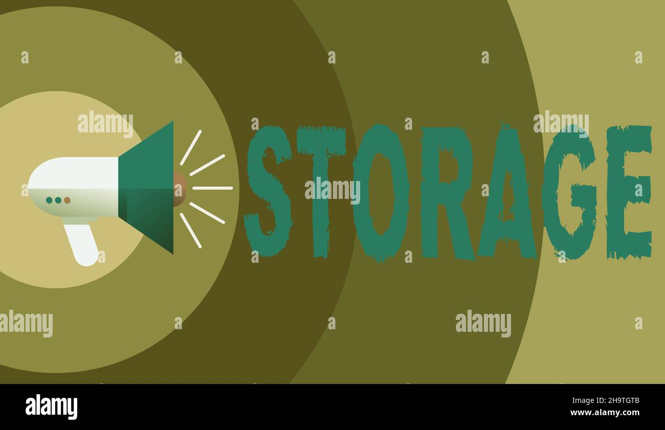 Hand writing sign Storage. Word Written on Action of storage something ...