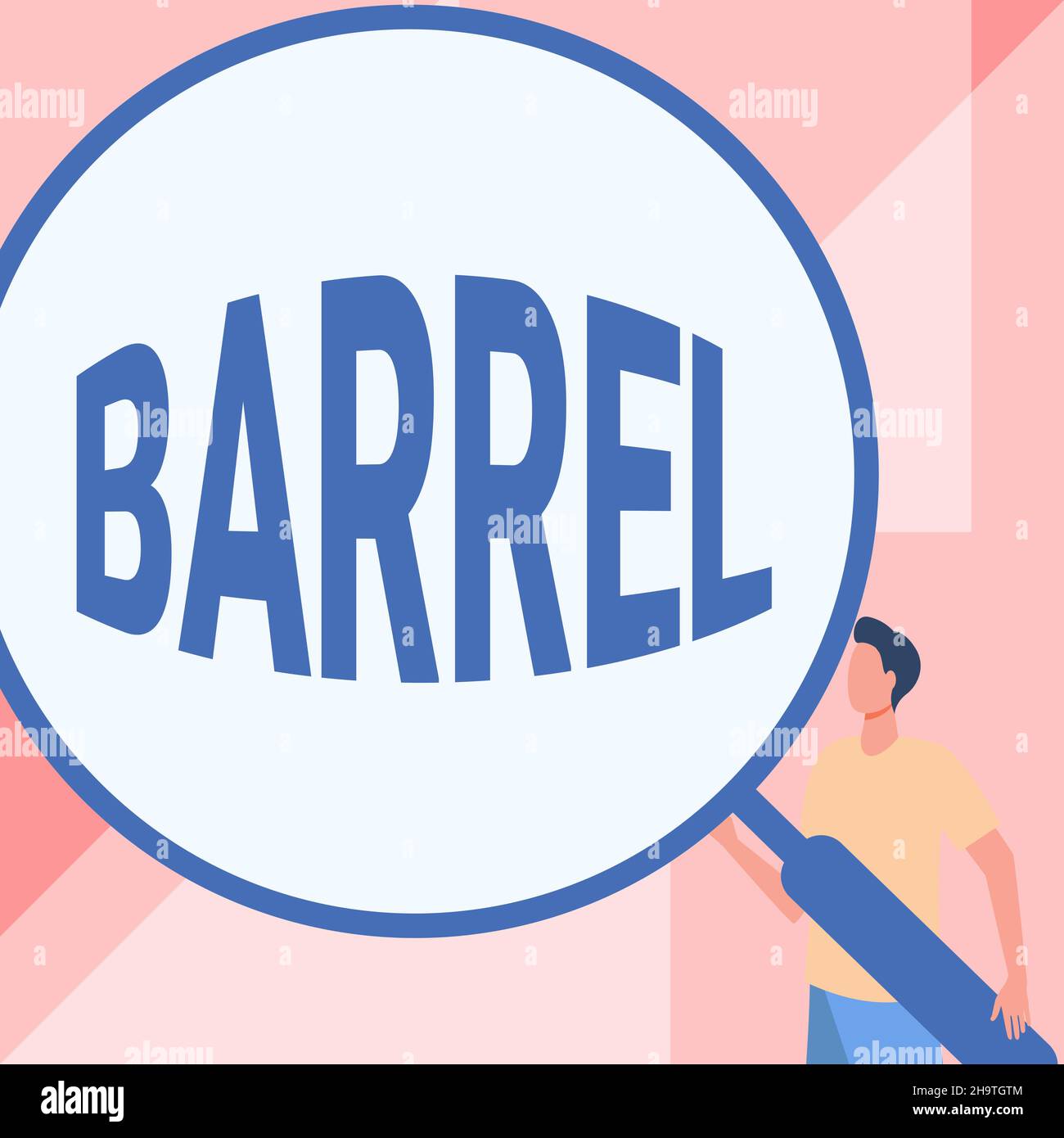 Text caption presenting Barrel. Word Written on cylindrical container ...